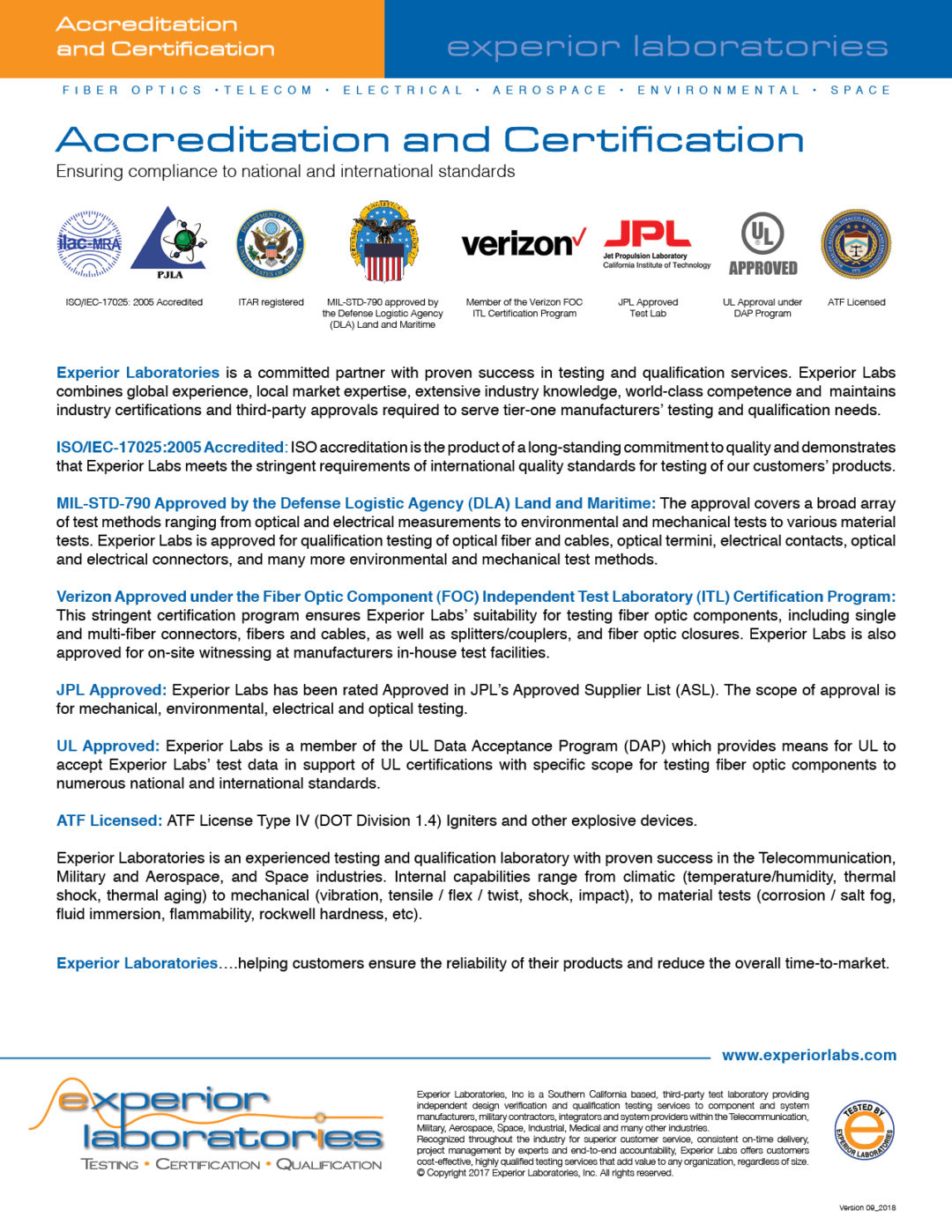 Capabilities and Specifications - Experior Laboratories